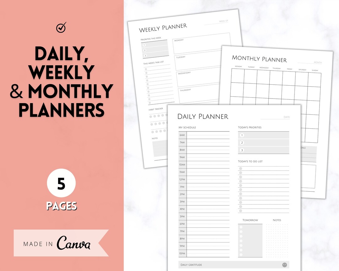 Minimalist Daily Planner, Weekly Planner, Monthly Planner Printable ...