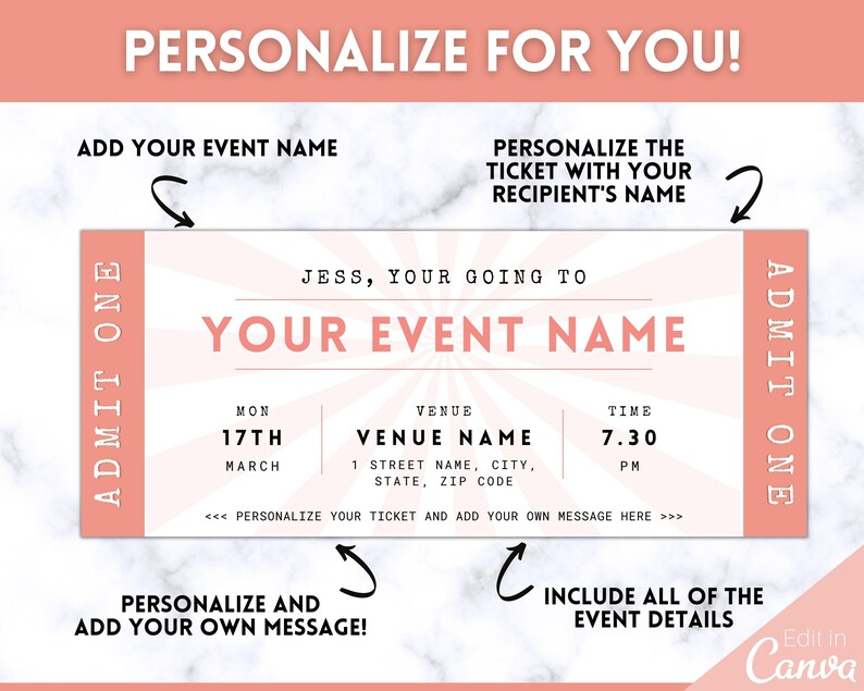 Event Ticket Template EDITABLE DIY Event Printable Surprise - Etsy