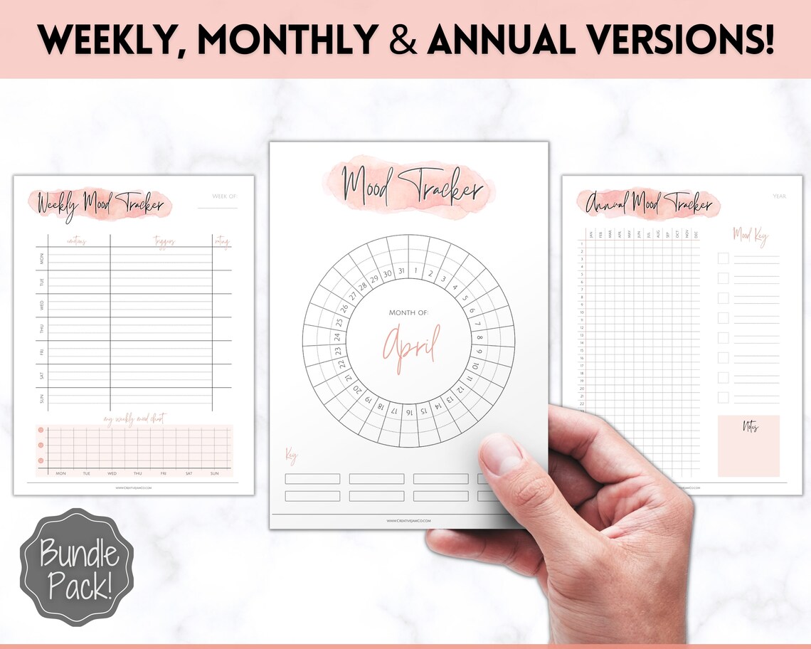 Mood Tracker Printable BUNDLE Monthly Weekly Annually | Etsy
