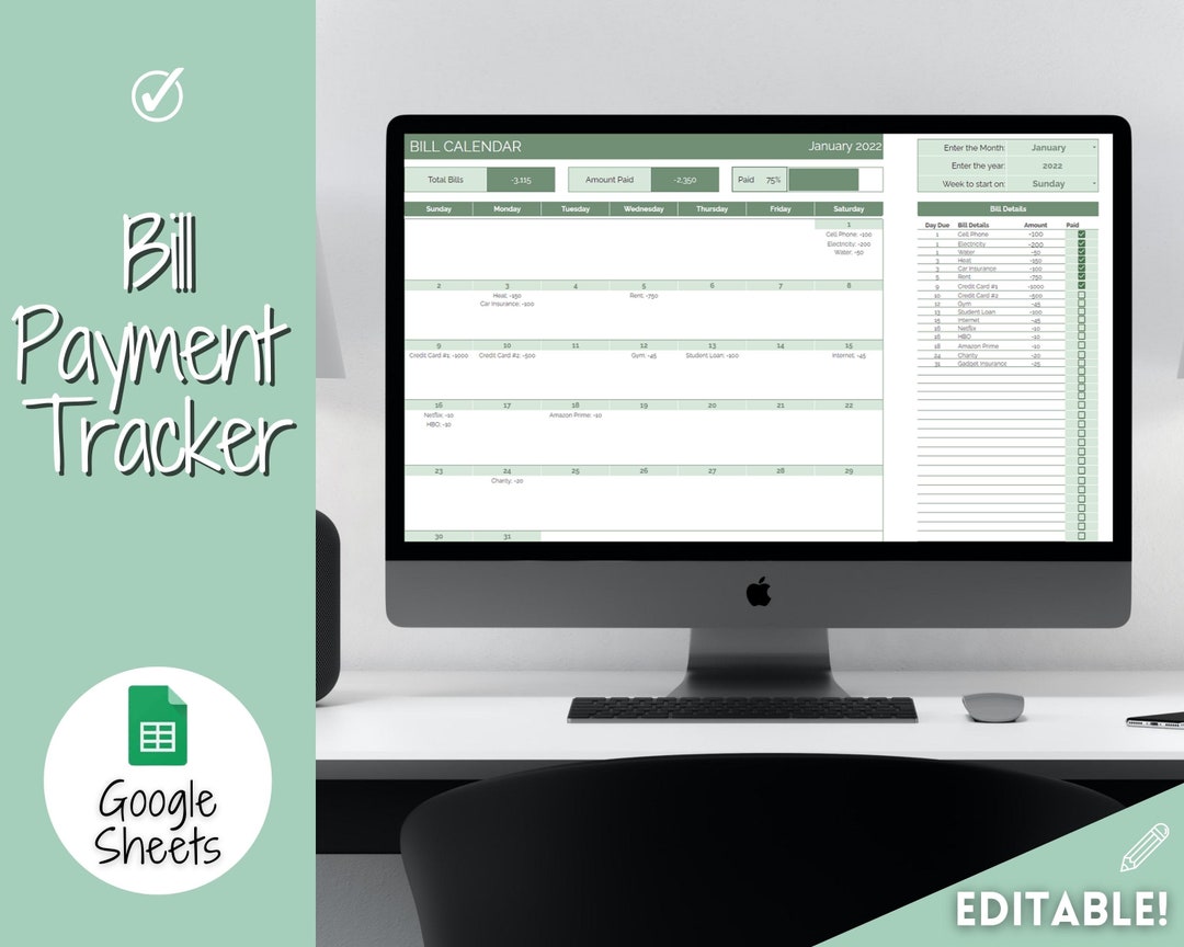 GOOGLE SHEETS Bill Payment Tracker, Monthly Bill Calendar, Automated ...