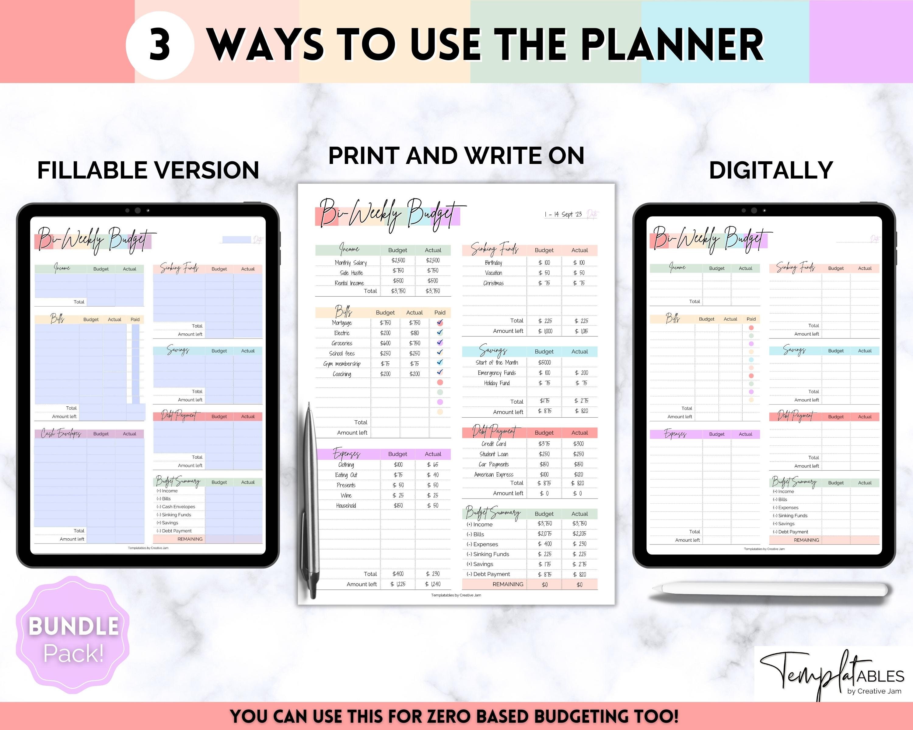EDITABLE Biweekly Budget Planner Bi-weekly Template PDF - Etsy UK
