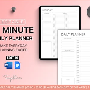 15 Minute Planner, EDITABLE 15 Minutes Daily Planner, 15 Minute Tracker ...