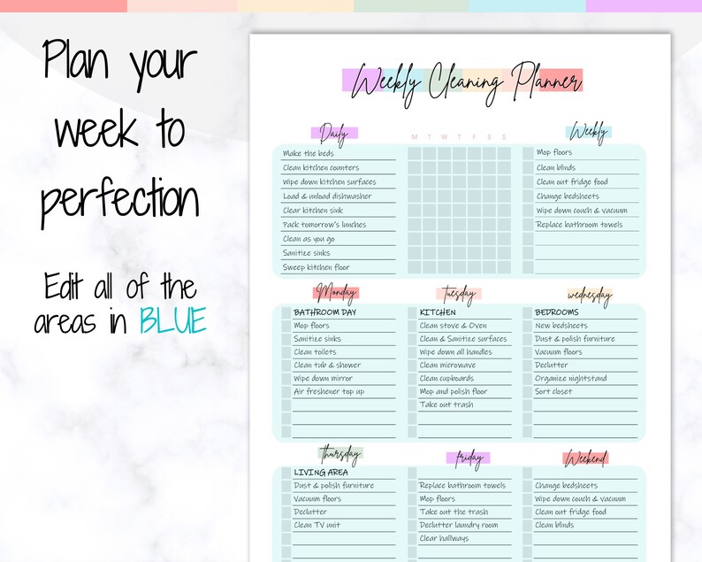 EDITABLE Cleaning Schedule, Weekly Cleaning Planner, Cleaning Checklist ...