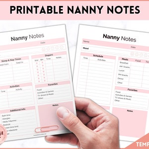 Nanny Notes Template, Nanny Schedule & Report for Baby, Babysitter Info ...
