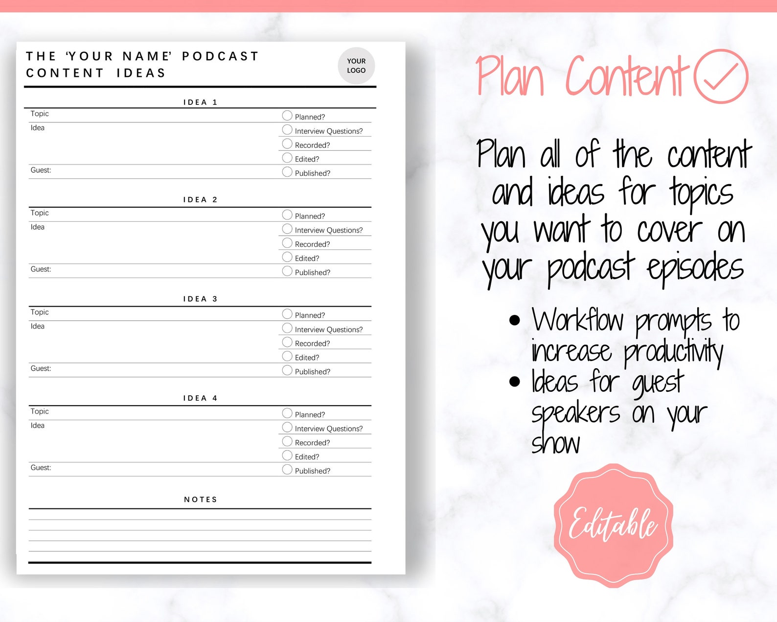 Podcast Planner Editable BUNDLE Pack. Podcast Template | Etsy