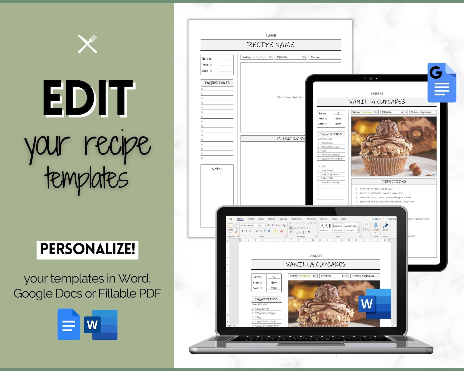 Recipe Book Template, EDITABLE Recipe Sheet Template, Recipe Cards ...