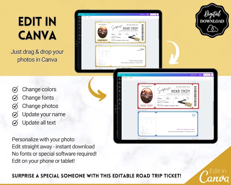 Road Trip Ticket Template, EDITABLE Family Road Trip Ticket, Ticket to ...