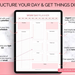Work Planner, Digital Planner, Work Day Organizer, Daily Planner, Work ...