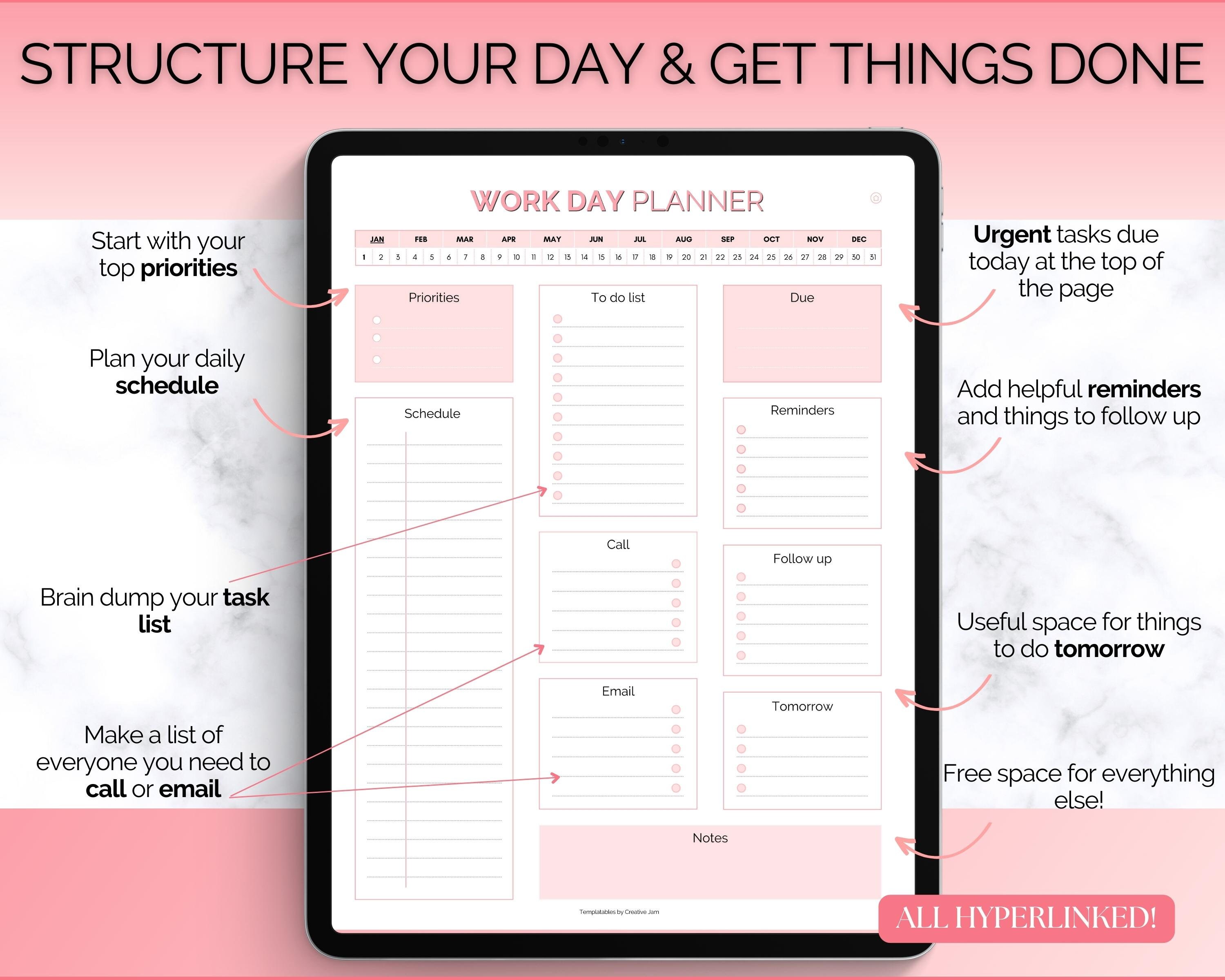 Work Planner, Digital Planner, Work Day Organizer, Daily Planner, Work ...