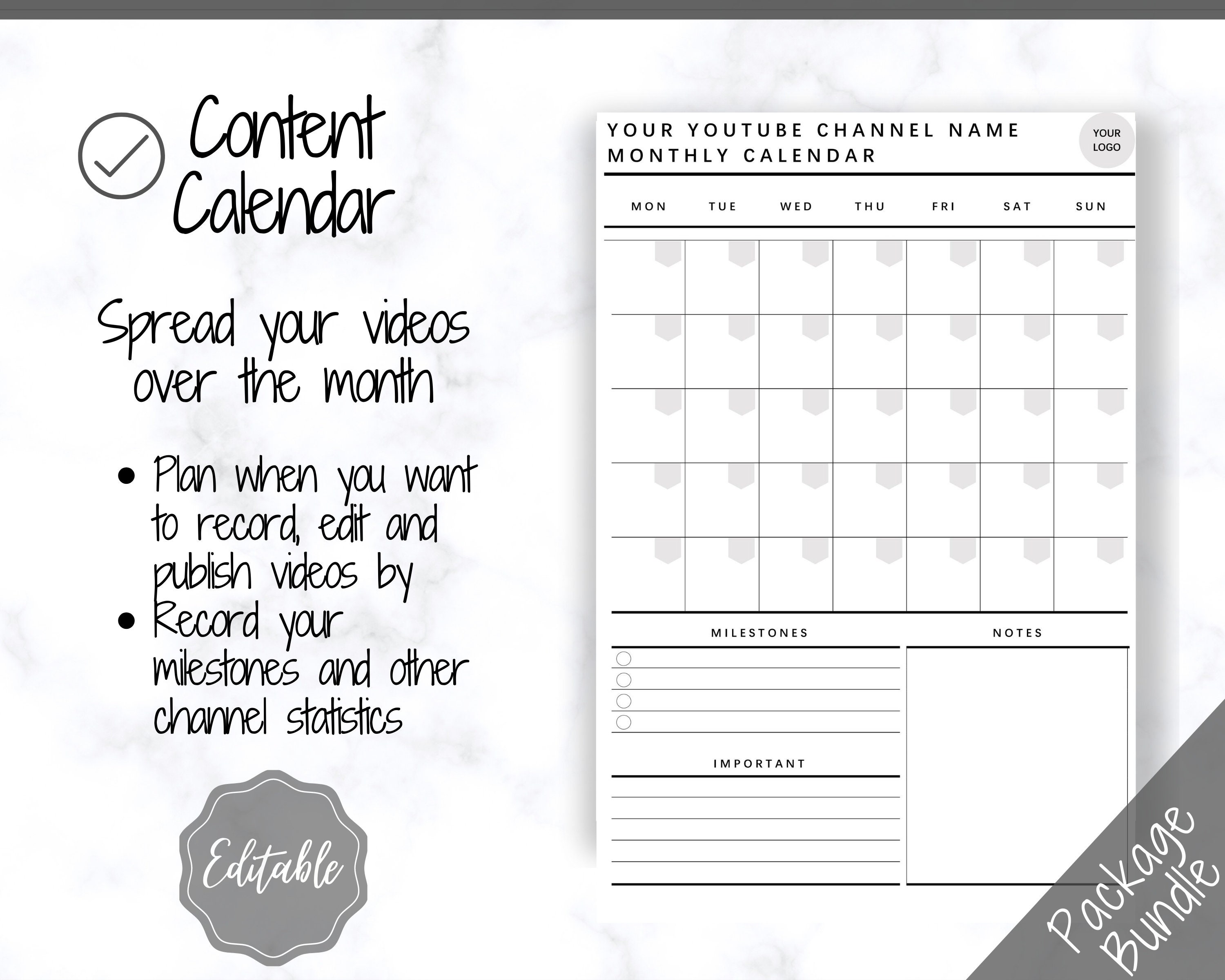 Youtube Planner Video Planner Social Media Content Calendar - Etsy UK