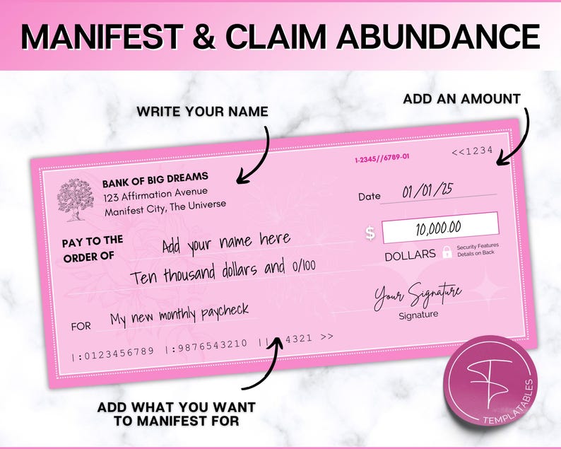 EDITABLE Manifestation Check Templates, Money Magnet, Vision Board, Law ...