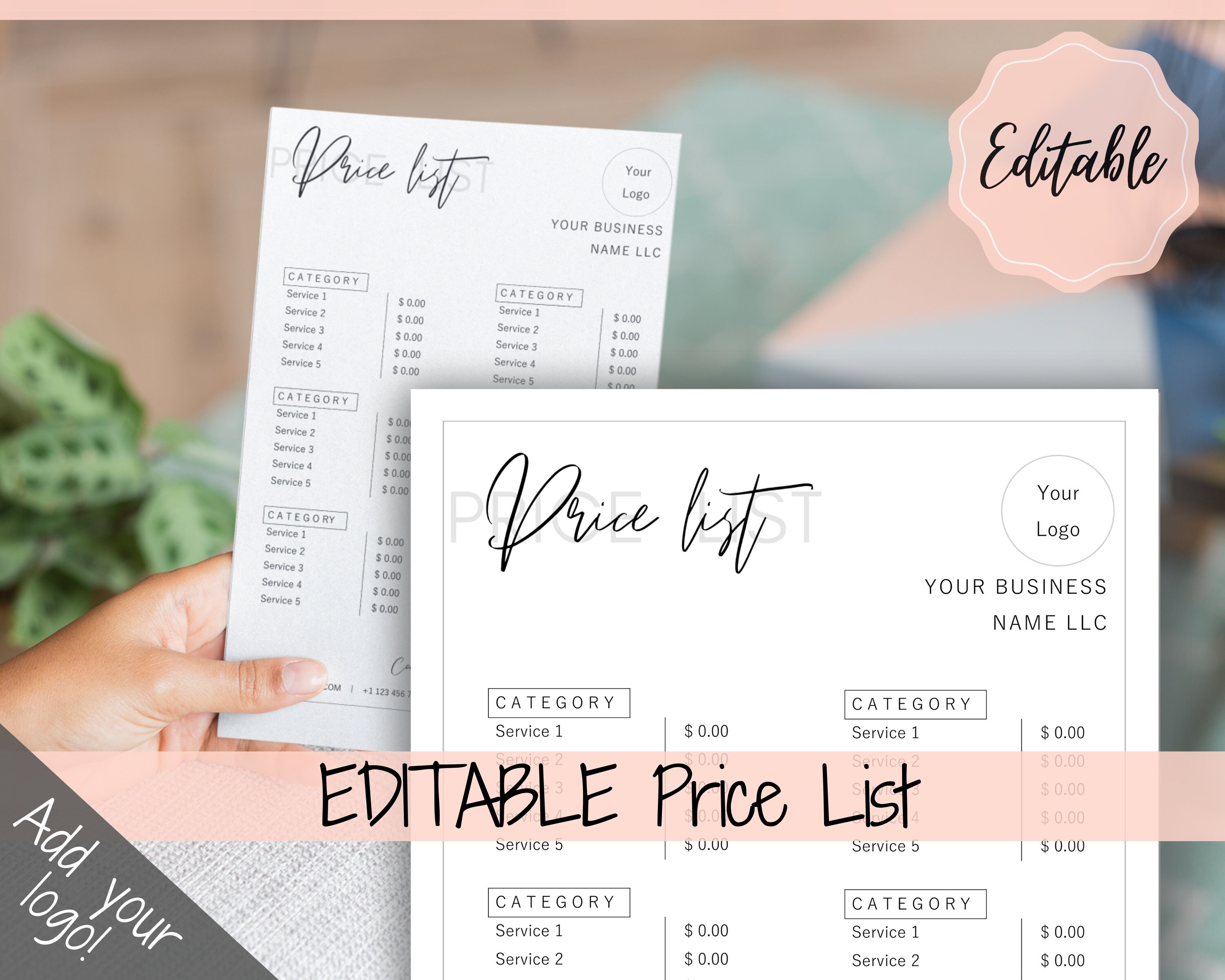 PRICE LIST Template Editable. Printable Price Sheet Price - Etsy Australia