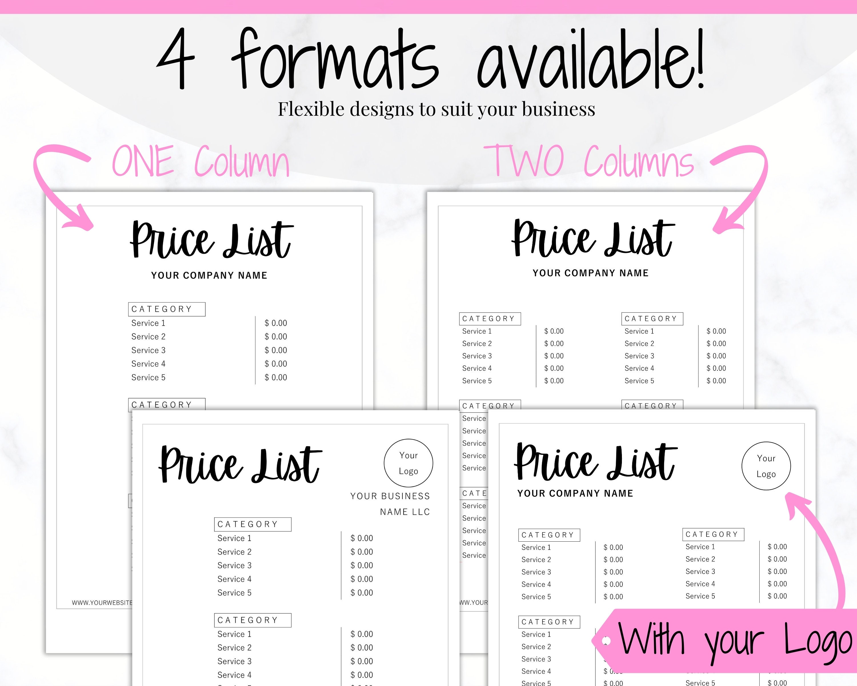 PRICE LIST Template Editable. Printable Price Sheet Price | Etsy