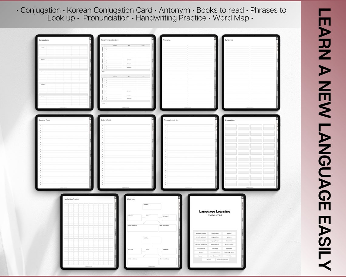 Language Learning Digital Planner, Study Korean, Japanese, Spanish ...