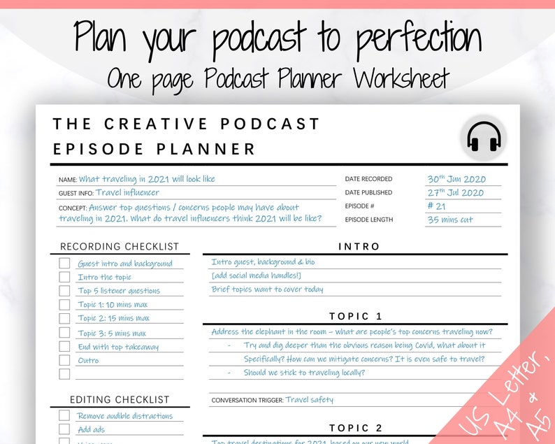 Podcast Planner Editable BUNDLE Pack. Podcast Template | Etsy
