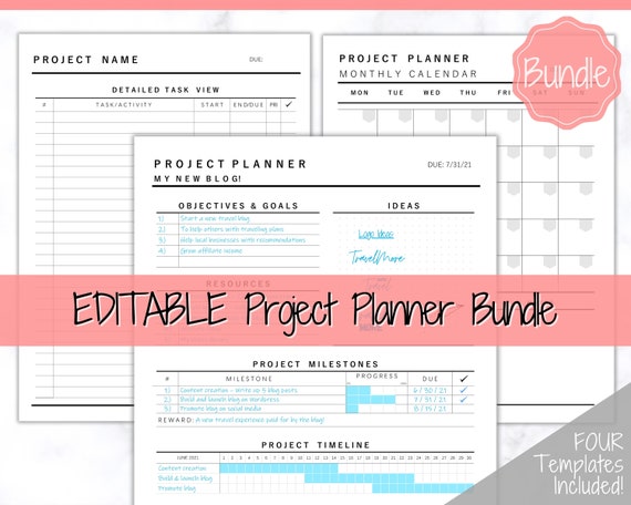 EDITABLE Project Planner Printable. Template BUNDLE Work - Etsy