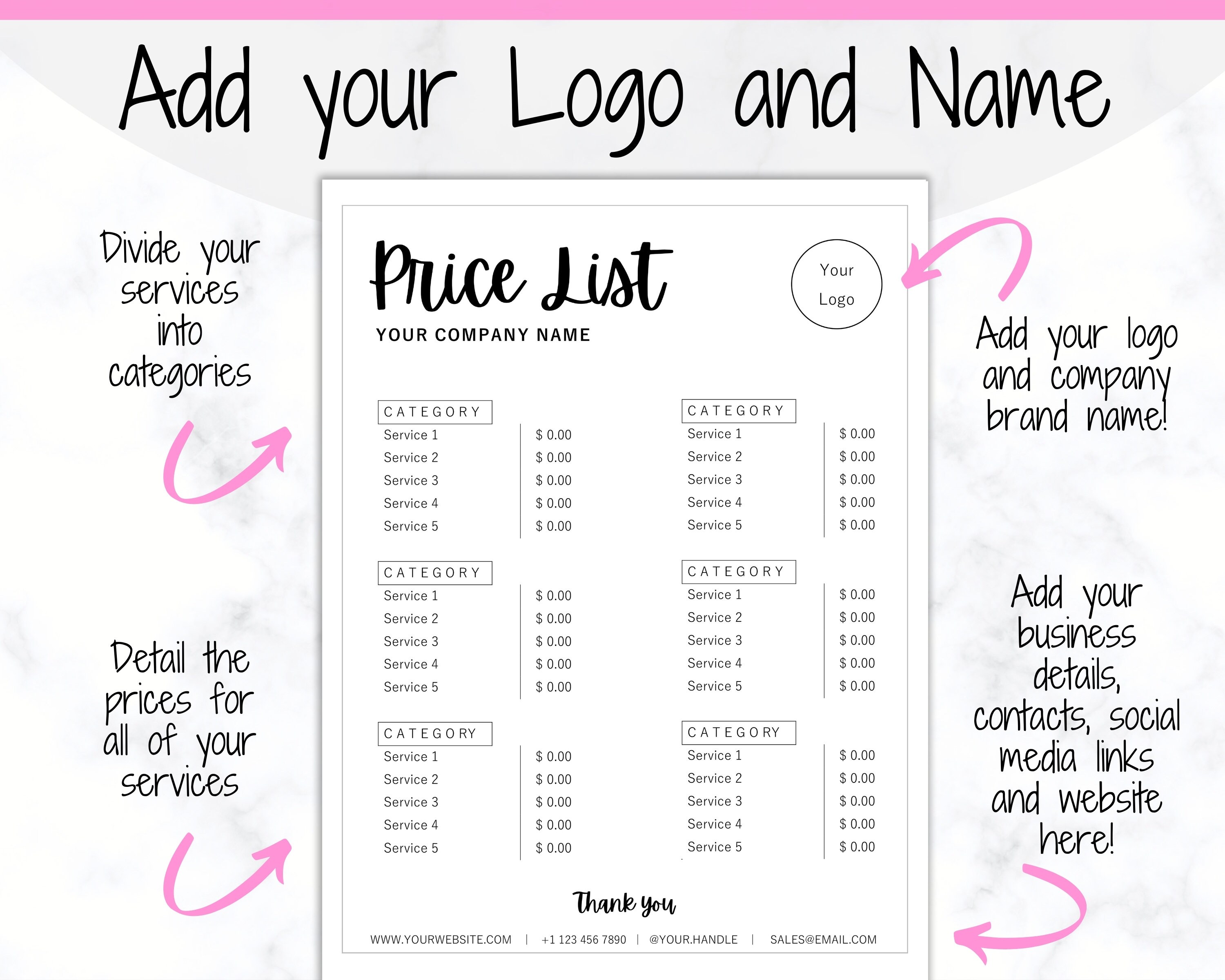 Hair PRICE LIST Template Editable Printable Price Sheet Etsy