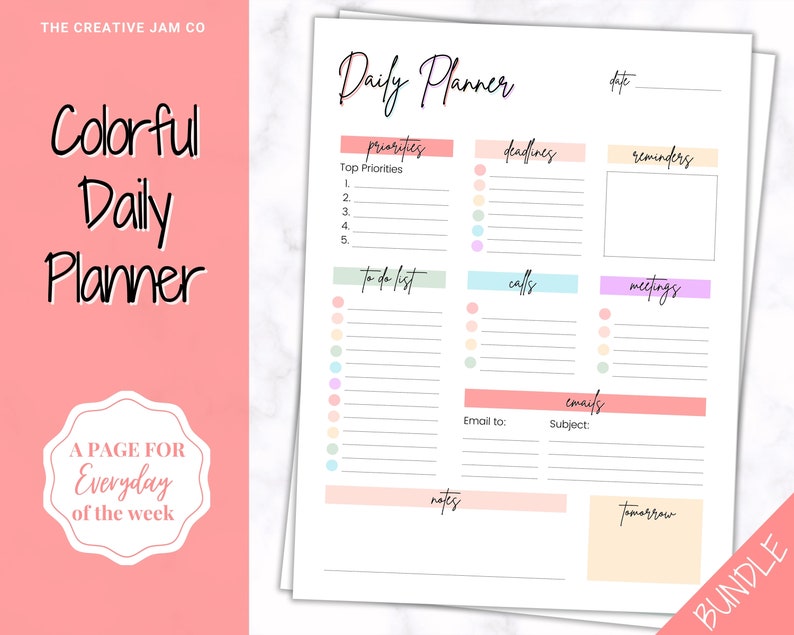 COLORFUL DAILY PLANNER Printable to Do List Printable - Etsy