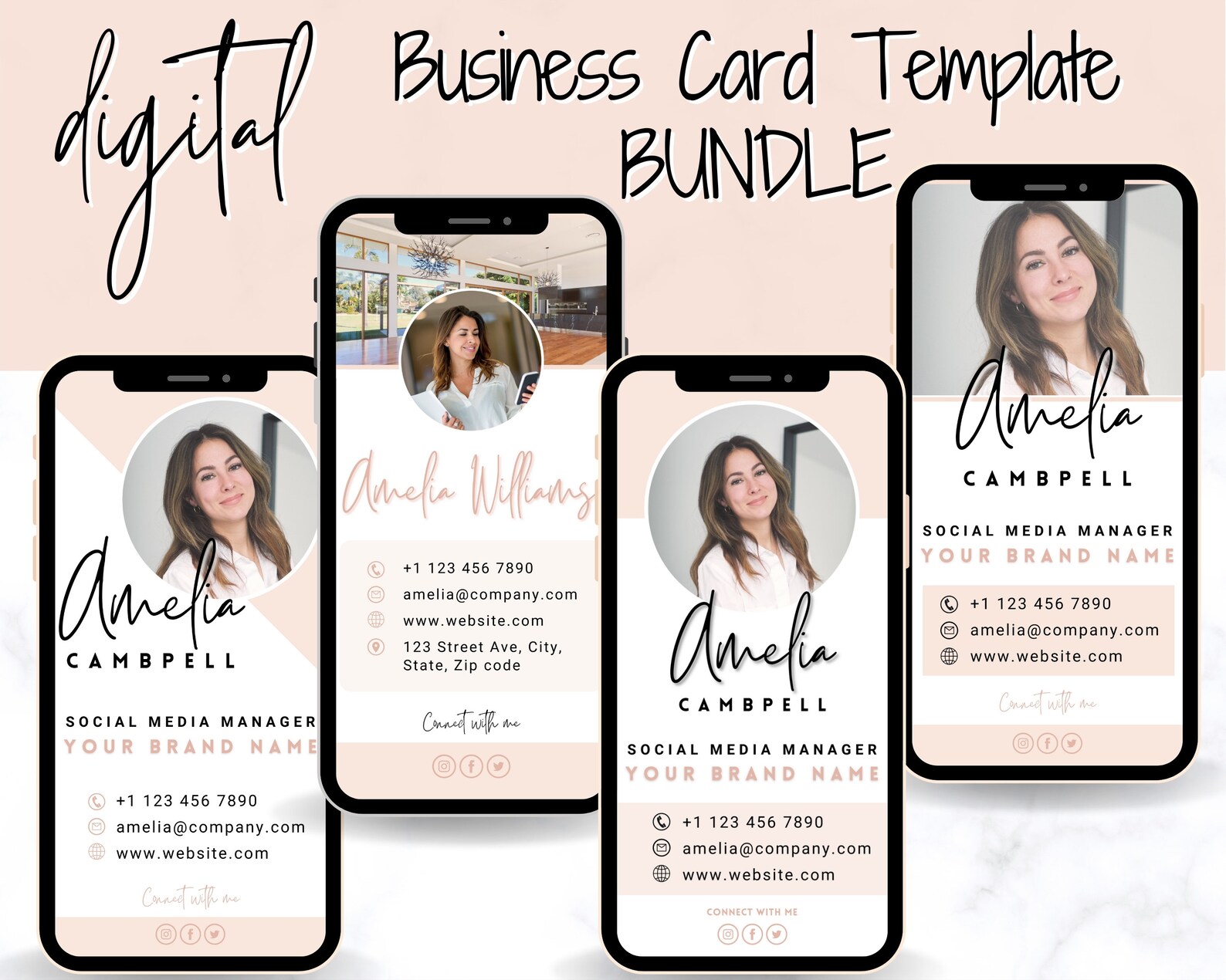 4 Digital Business Card Templates BUNDLE DIY Logo & Photo - Etsy