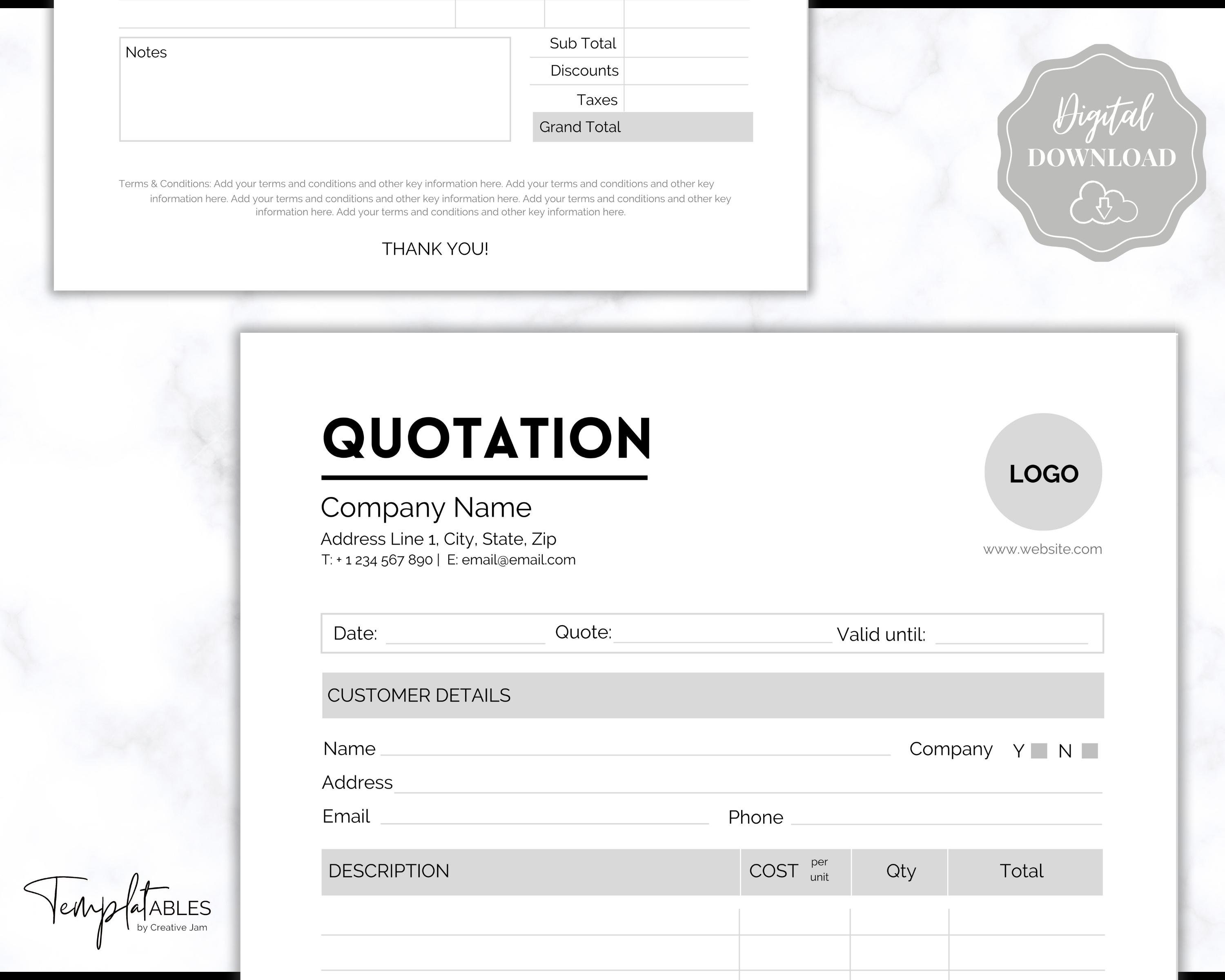 Quotation Template EDITABLE Quote Form Small Business - Etsy UK