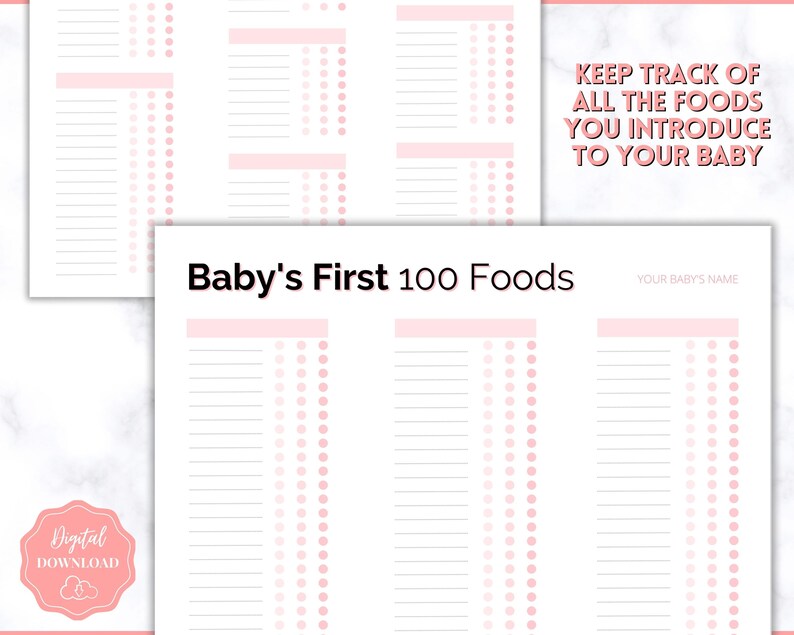 Baby Food Tracker Printable BUNDLE Babys First Foods Meal - Etsy