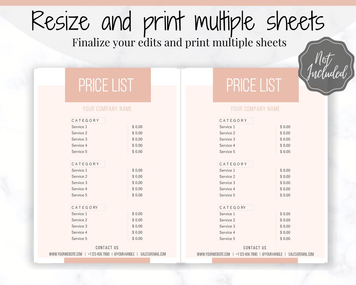 PRICE LIST Template Editable. Printable Price Sheet Price | Etsy UK