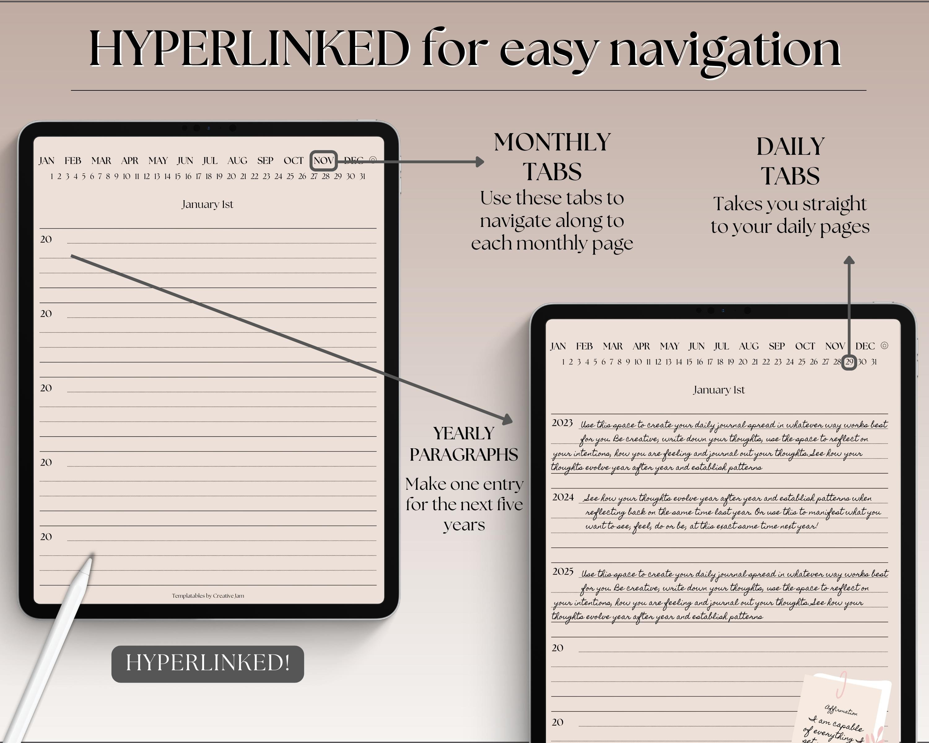 One Line a Day Digital Daily Journal, 5 Year Journal, Goodnotes iPad ...