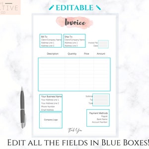 INVOICE TEMPLATE Order Form, EDITABLE Custom Receipt Template ...