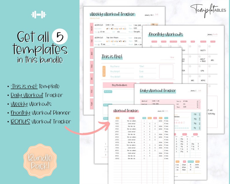 Workout Planner, Fitness Journal, Exercise Tracker, Printable Weight ...