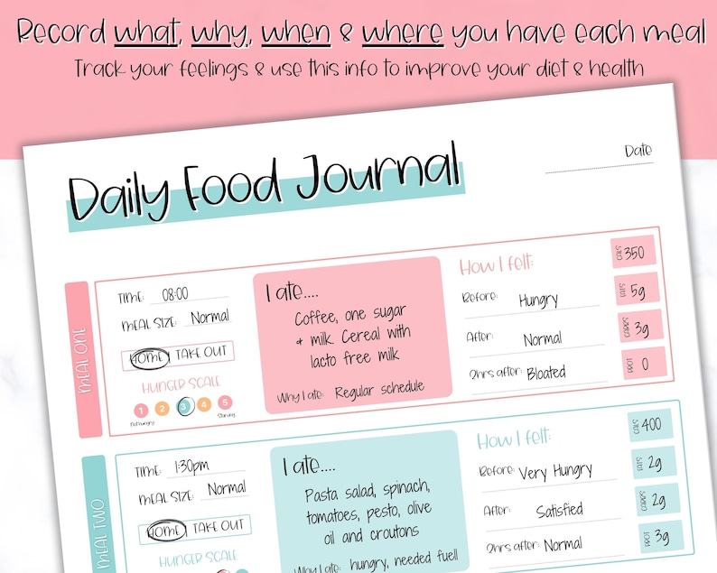 Daily Food Diary Printable, Colorful Food Journal, Diet & Nutrition Log ...
