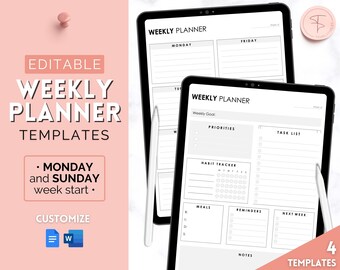 Week at a Glance Planner Template Weekly Planner Hourly - Etsy