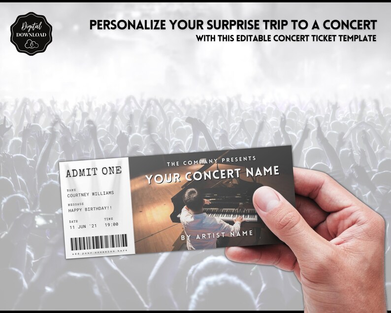 EDITABLE Concert Ticket Template Surprise Getaway Gift | Etsy UK