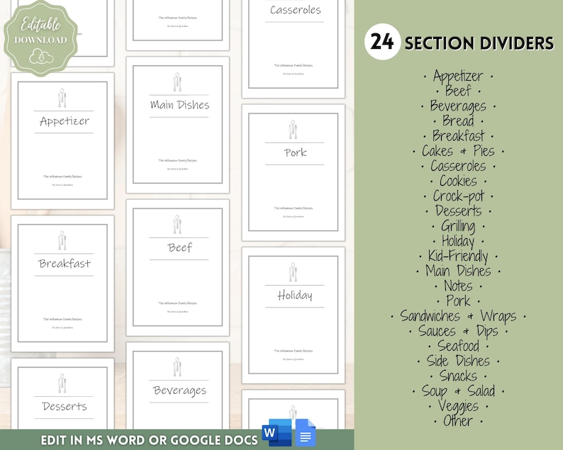 EDITABLE Recipe Binder Kit Recipe Book Template BUNDLE - Etsy