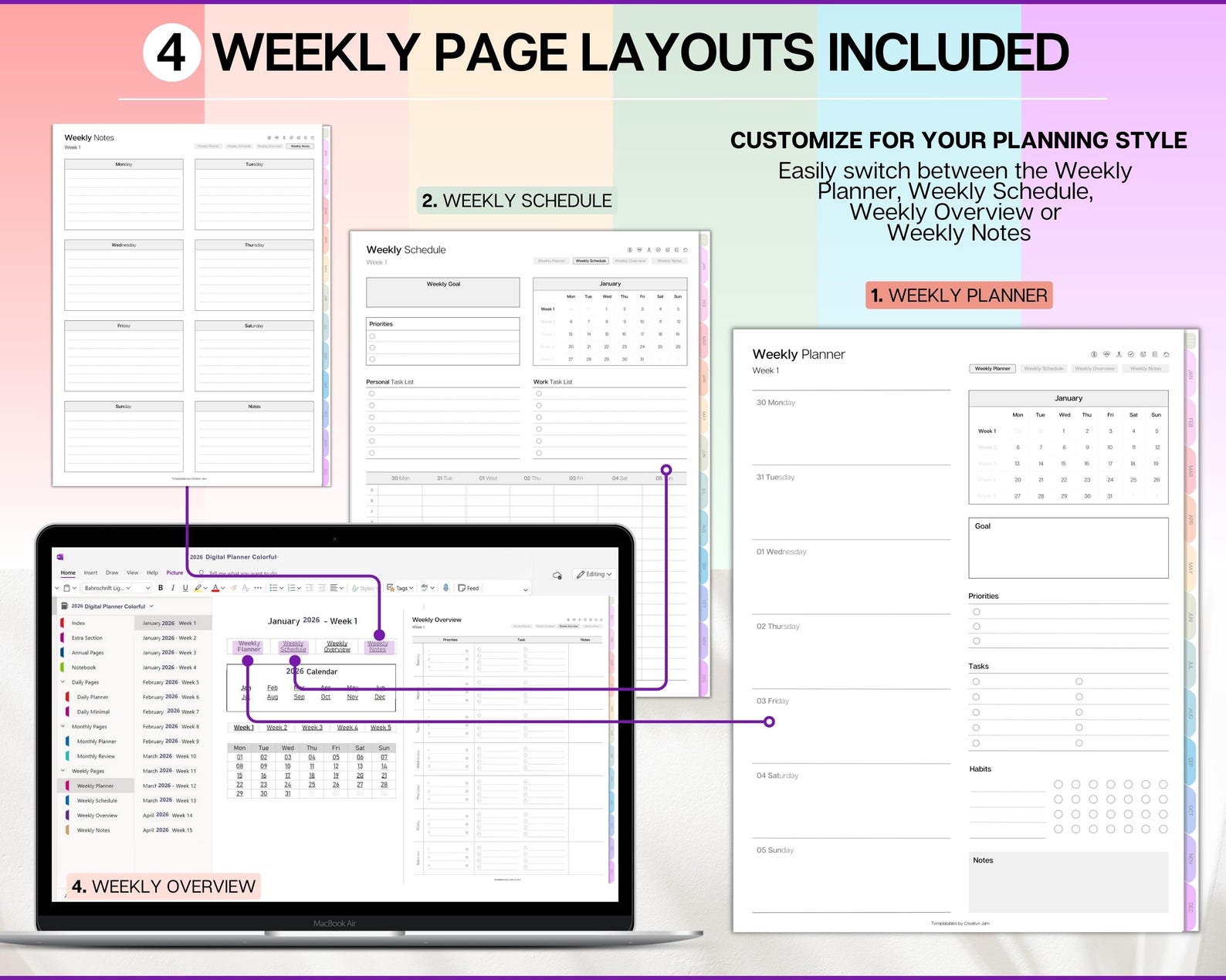 Onenote Planner, 2026 COLORFUL Digital Planner, Onenote Template, Daily ...