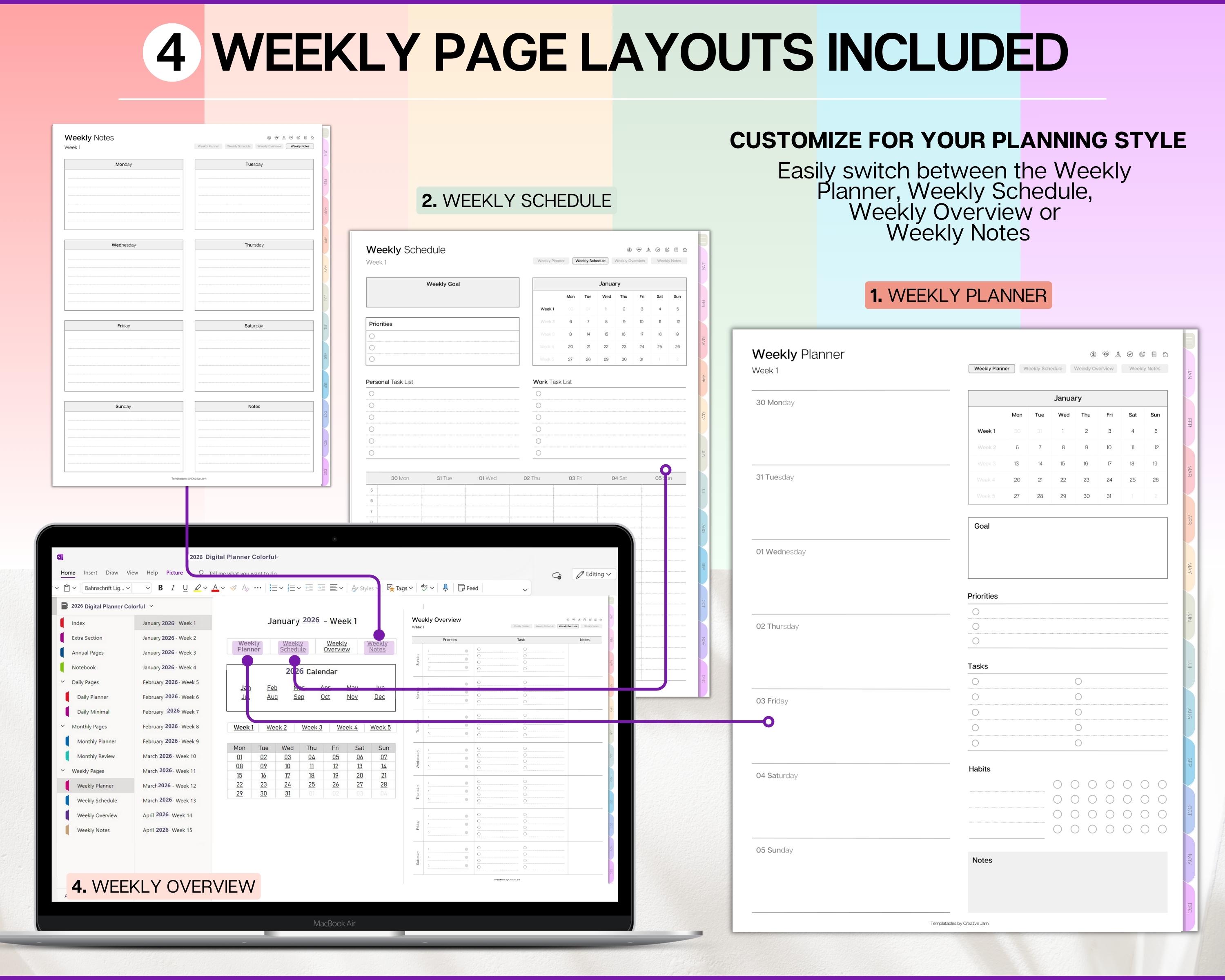 Onenote Planner, 2026 COLORFUL Digital Planner, Onenote Template, Daily ...
