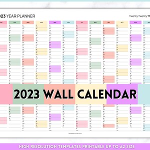 EDITABLE 2023 Wall Calendar Printable, Large Yearly Calendar, Giant 12 ...