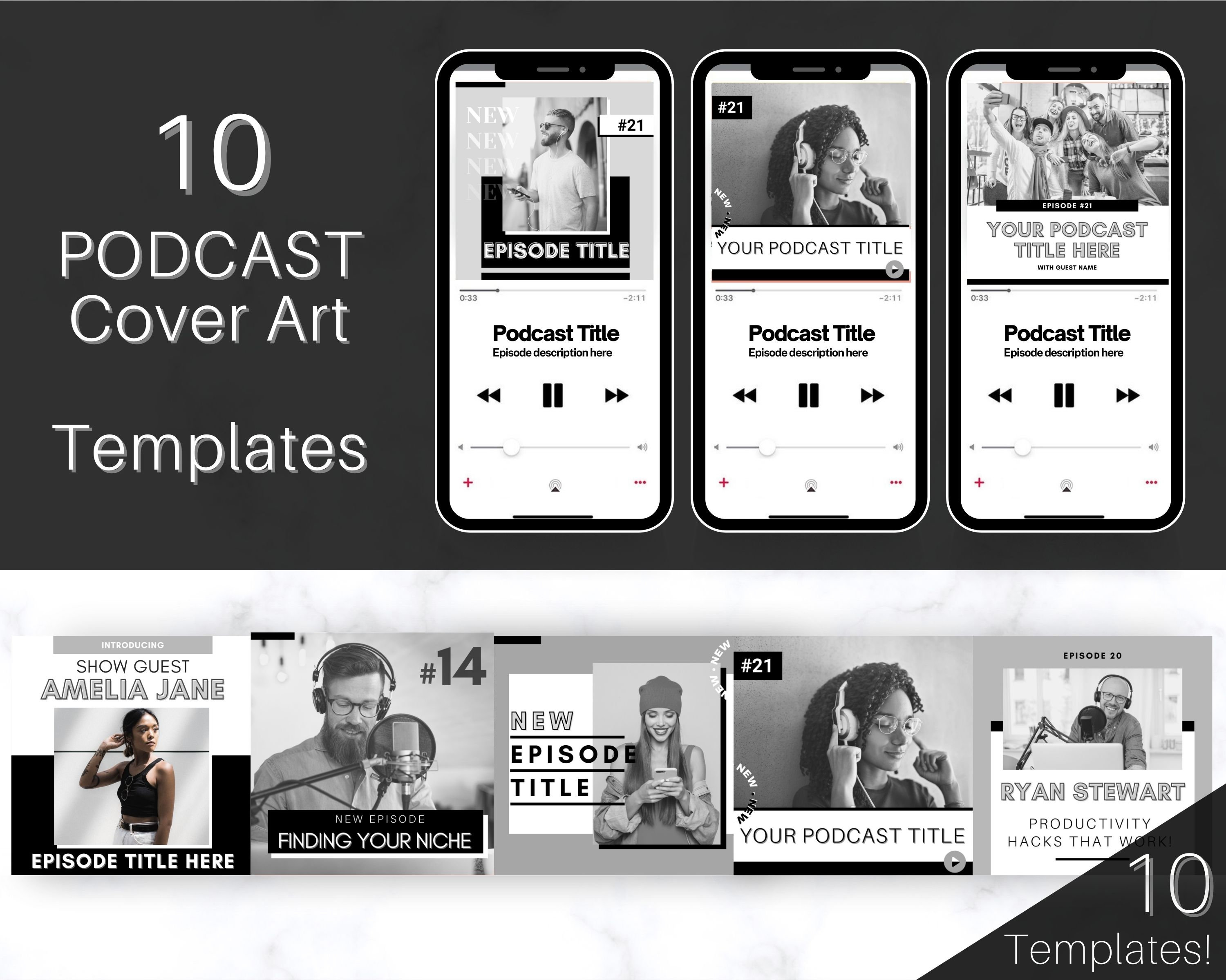 10 Editable Podcast Cover Art Templates. Podcast Canva BUNDLE. Pod Cast ...