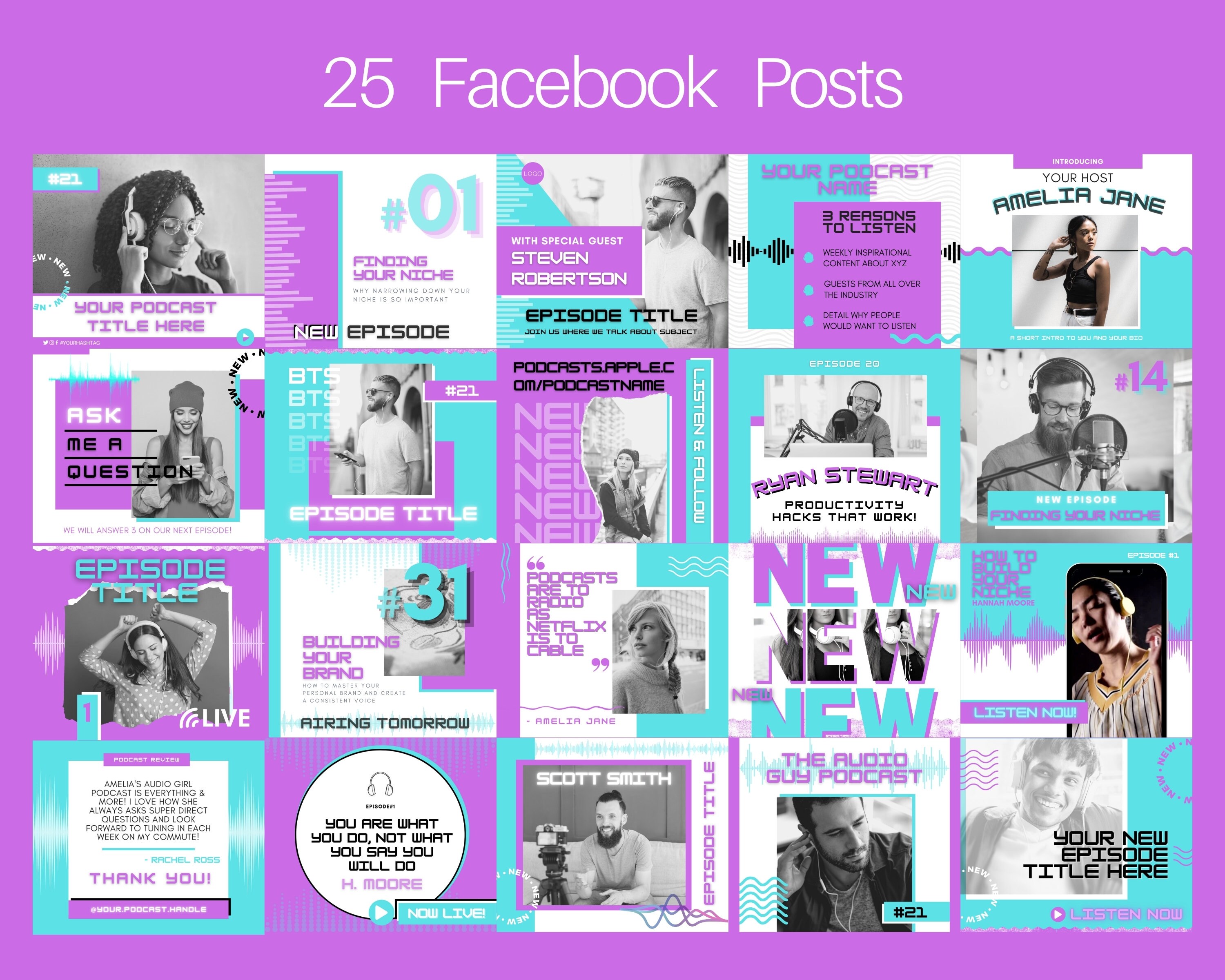 20 Podcast Facebook Post Templates. Editable Social Media | Etsy
