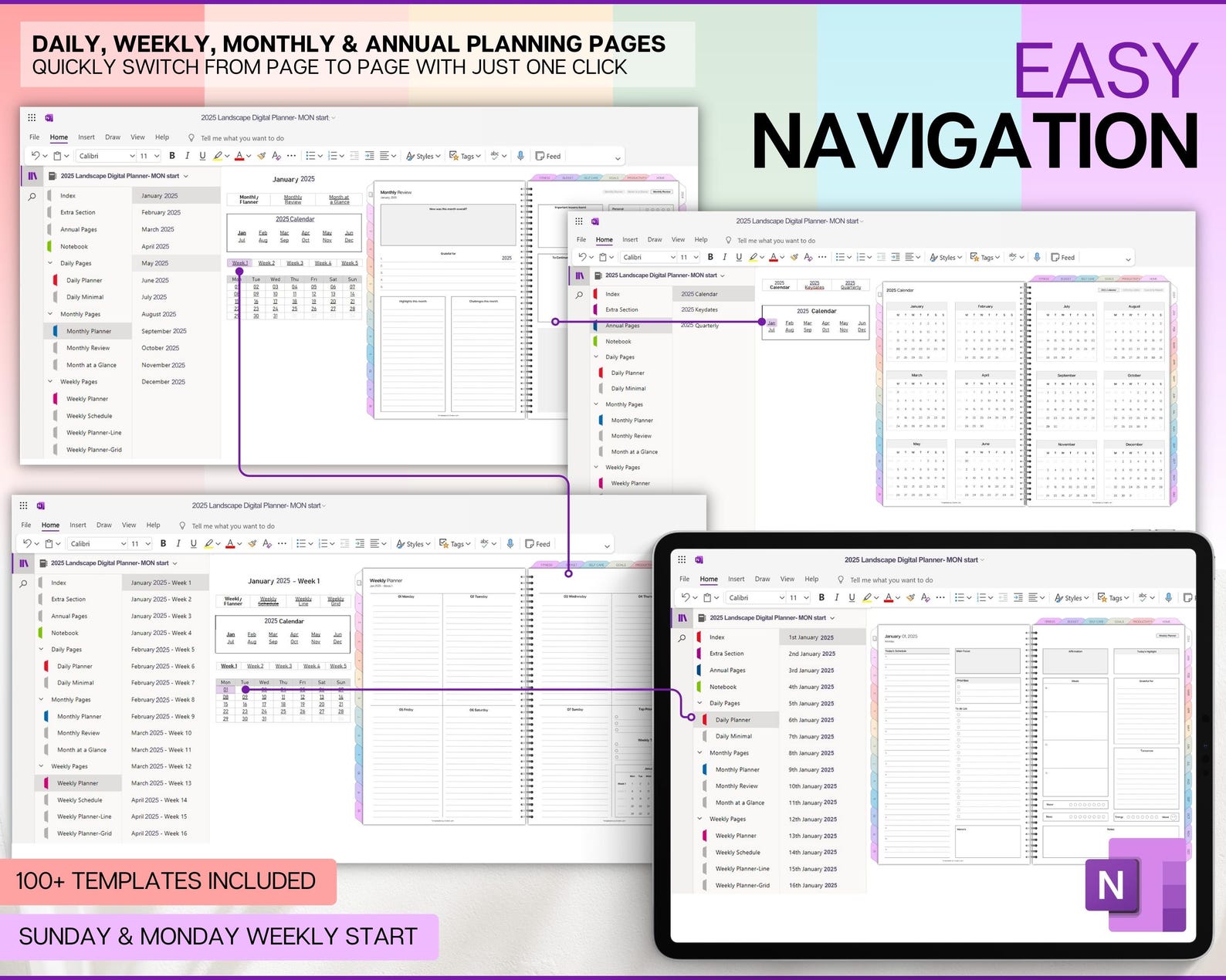 Onenote Planner, 2025 Digital Planner, Onenote Template, Daily, Weekly ...