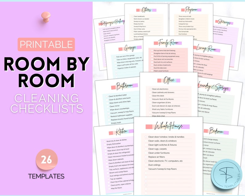 Printable Cleaning Cards Room by Room Cleaning Checklist - Etsy