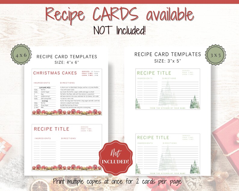 CHRISTMAS Recipe Sheet Template EDITABLE Recipe Book - Etsy
