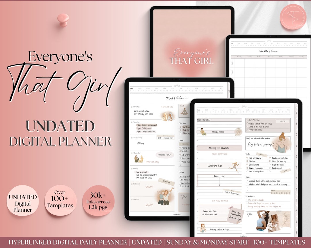 THAT GIRL Digital Planner, UNDATED Planner, Daily, Weekly, Monthly ...