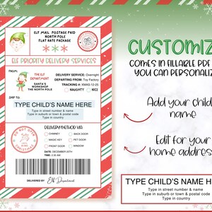 Elf Shipping Label, EDITABLE TEMPLATE, North Pole Mail Sticker, Elf ...