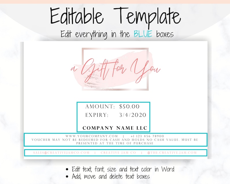 Gift Voucher, Gift Certificate Template. Editable Gift Card Template ...