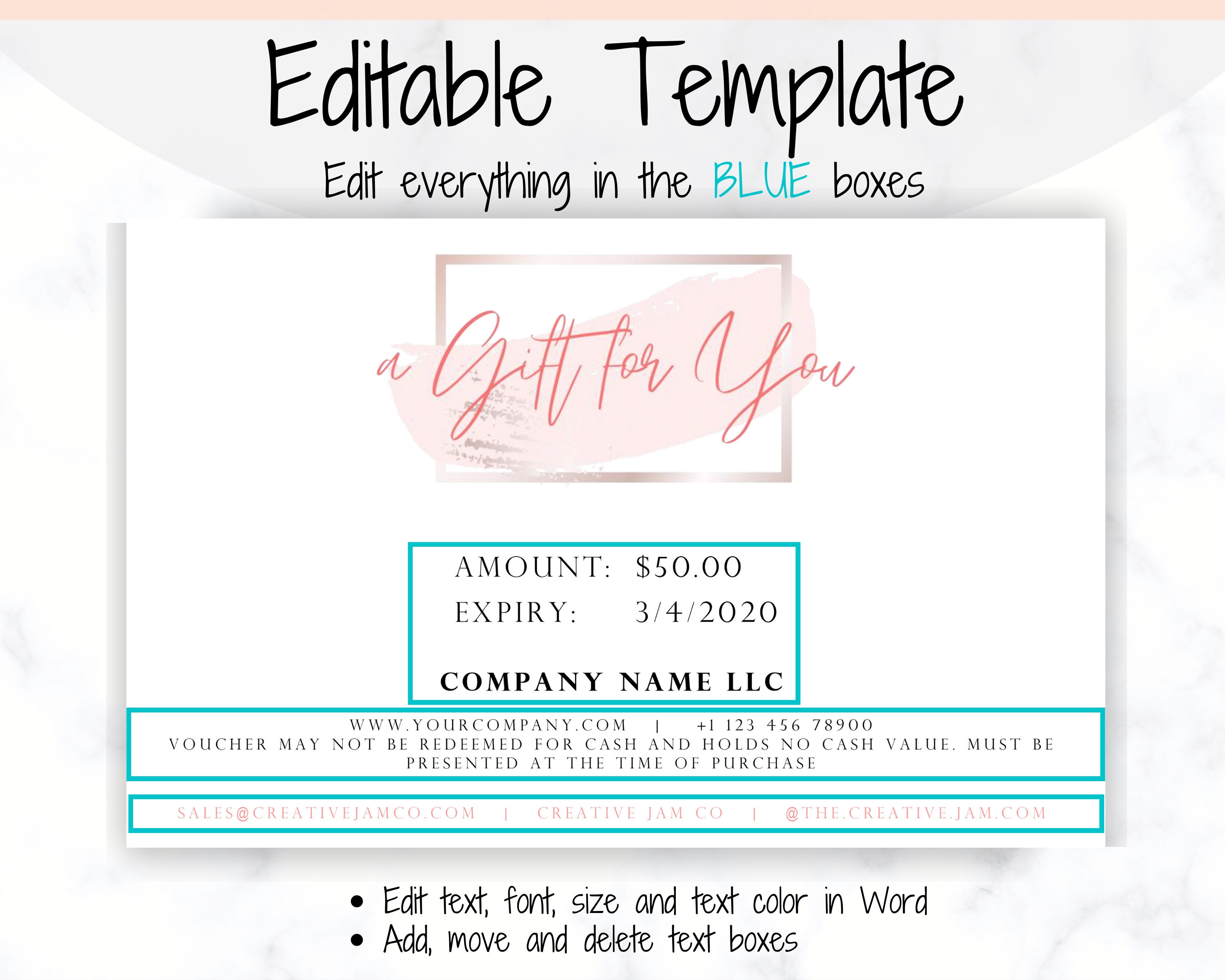 Gift Voucher, Gift Certificate Template. Editable Gift Card Template ...