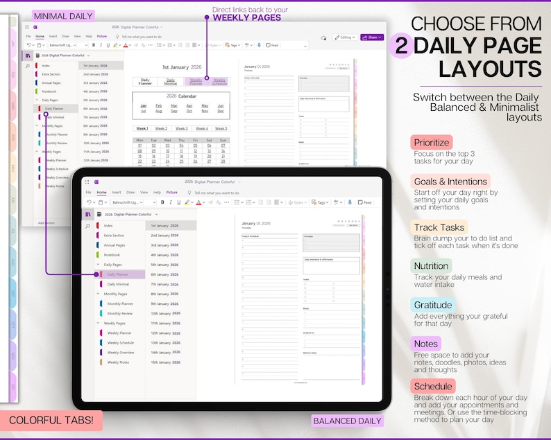 2026 Onenote Digital Planner, COLORFUL Onenote Template, Daily, Weekly ...