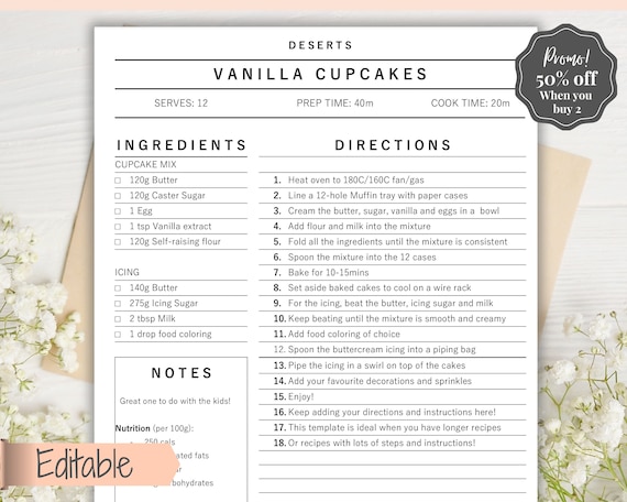 Recipe Sheet Template EDITABLE Recipe Book Template Recipe - Etsy