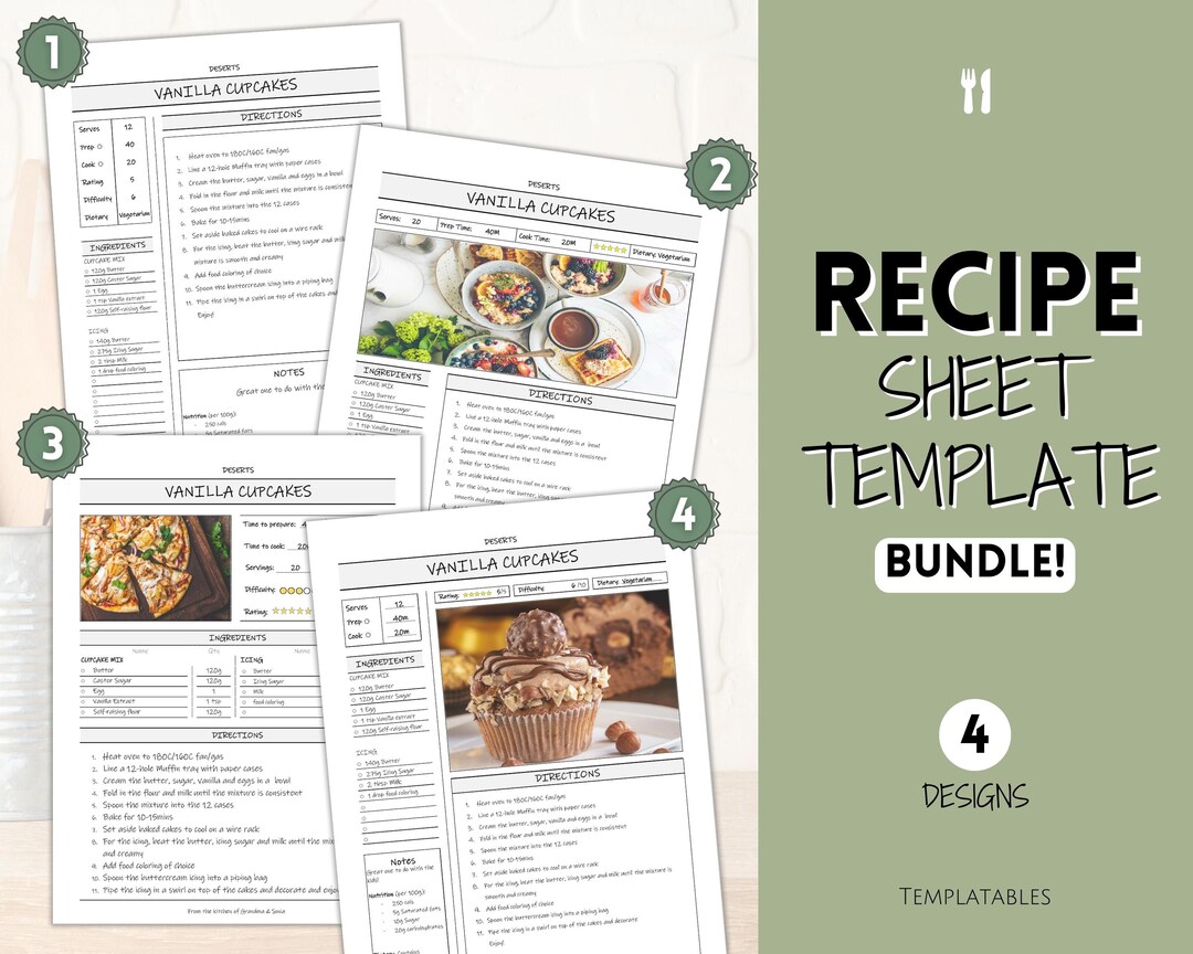 Recipe Template, EDITABLE Recipe Sheet Template, Recipe Cards Recipe ...