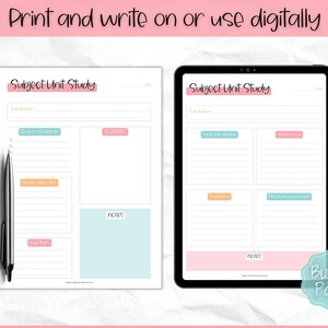 Unit Study Planner, Printable Homeschool Planner Template, Home School ...