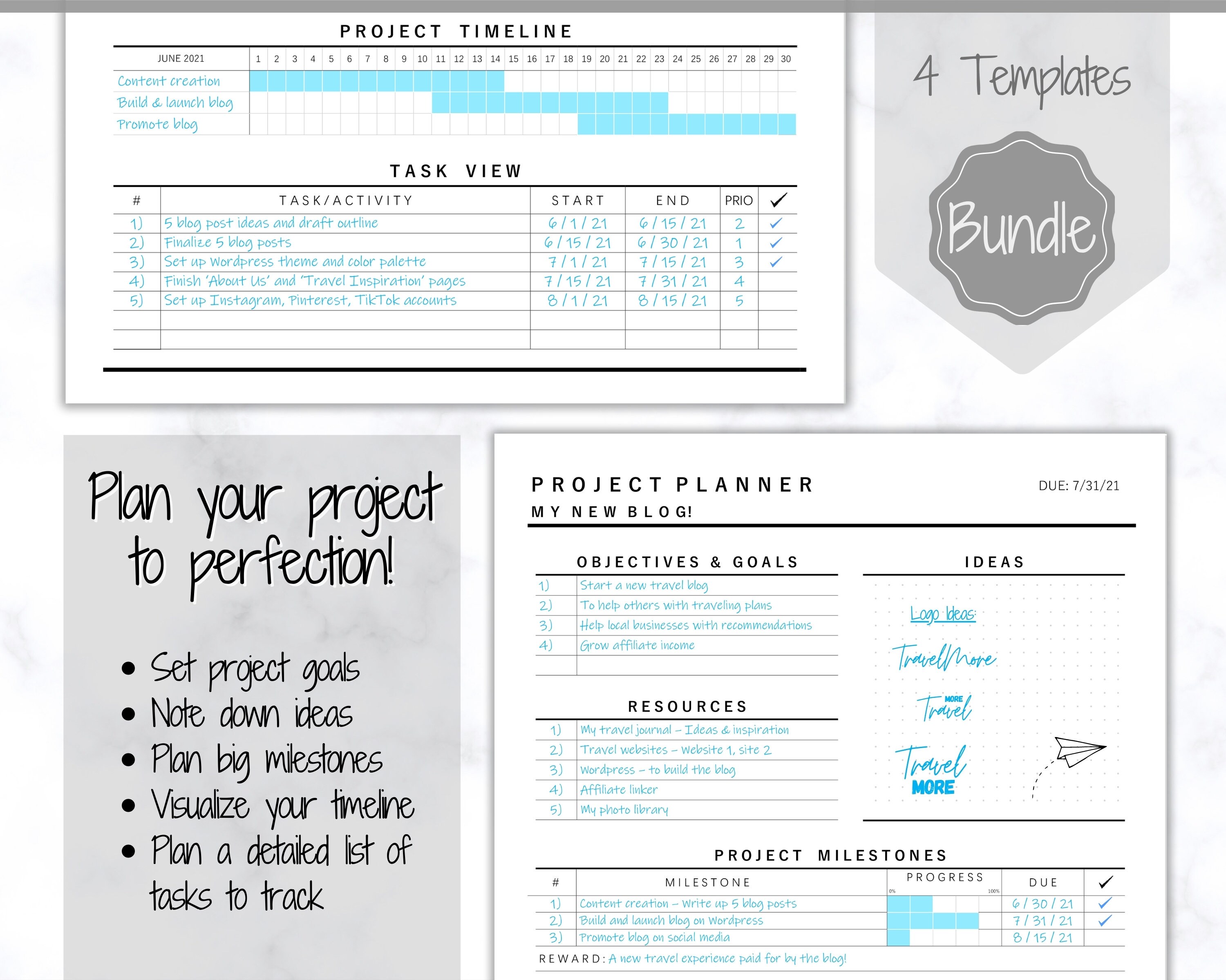 EDITABLE Project Planner Printable Template BUNDLE Work | Etsy UK